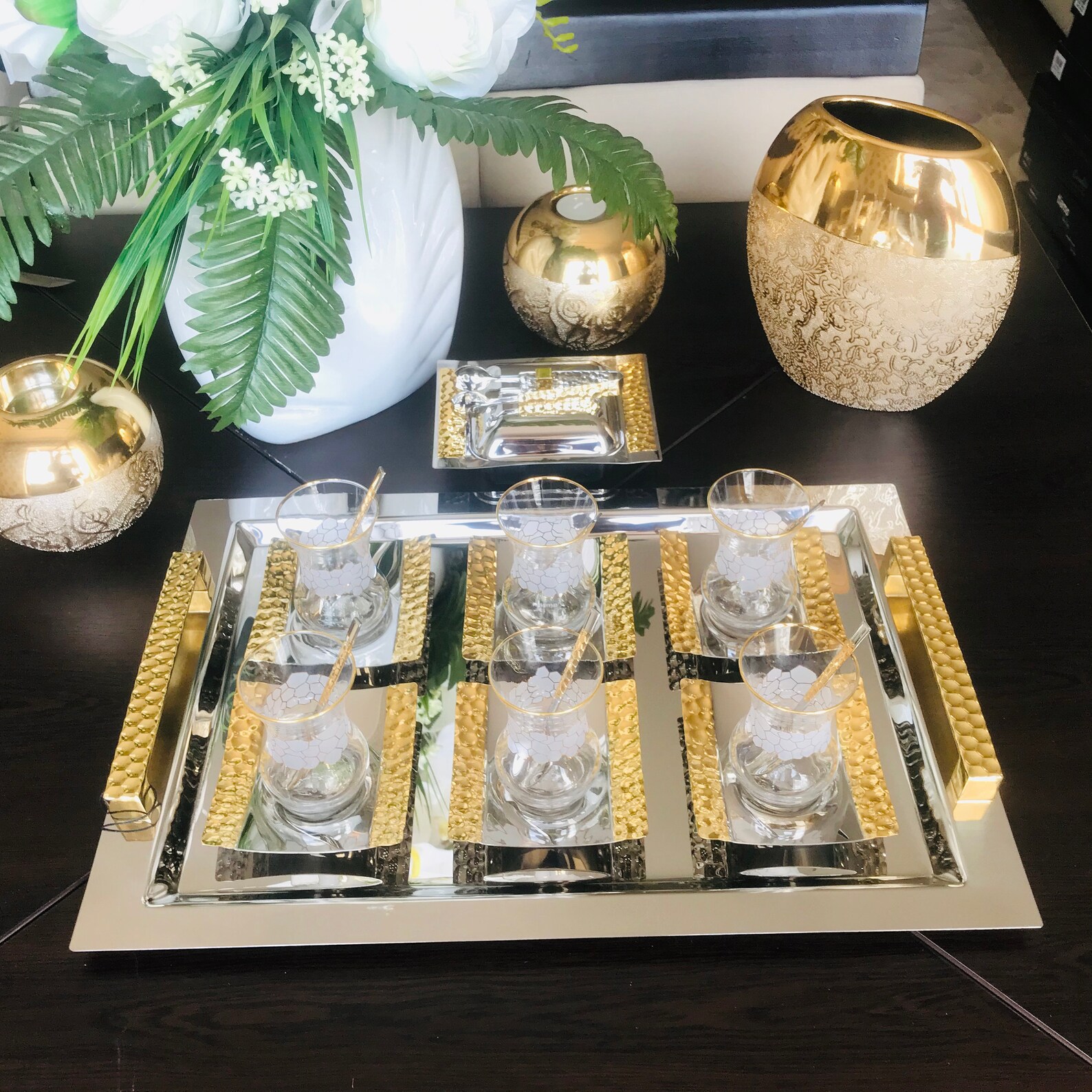 Turkish Tea Set Tea Set With Tray Glass Tea Cups Luxury Tea - Etsy