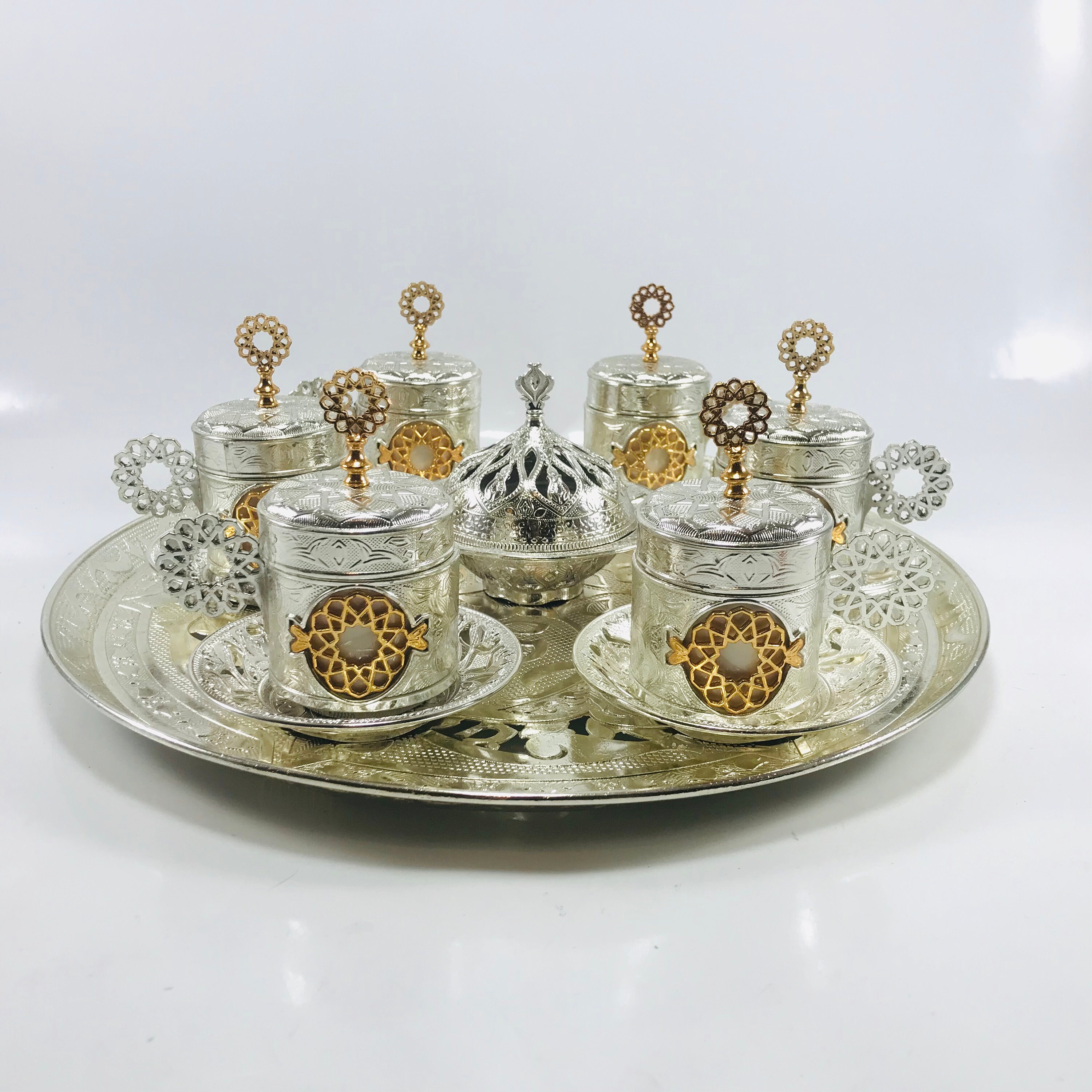 Coffee Cups Set Turkish Coffee Set Silver Color Coffee Set | Etsy