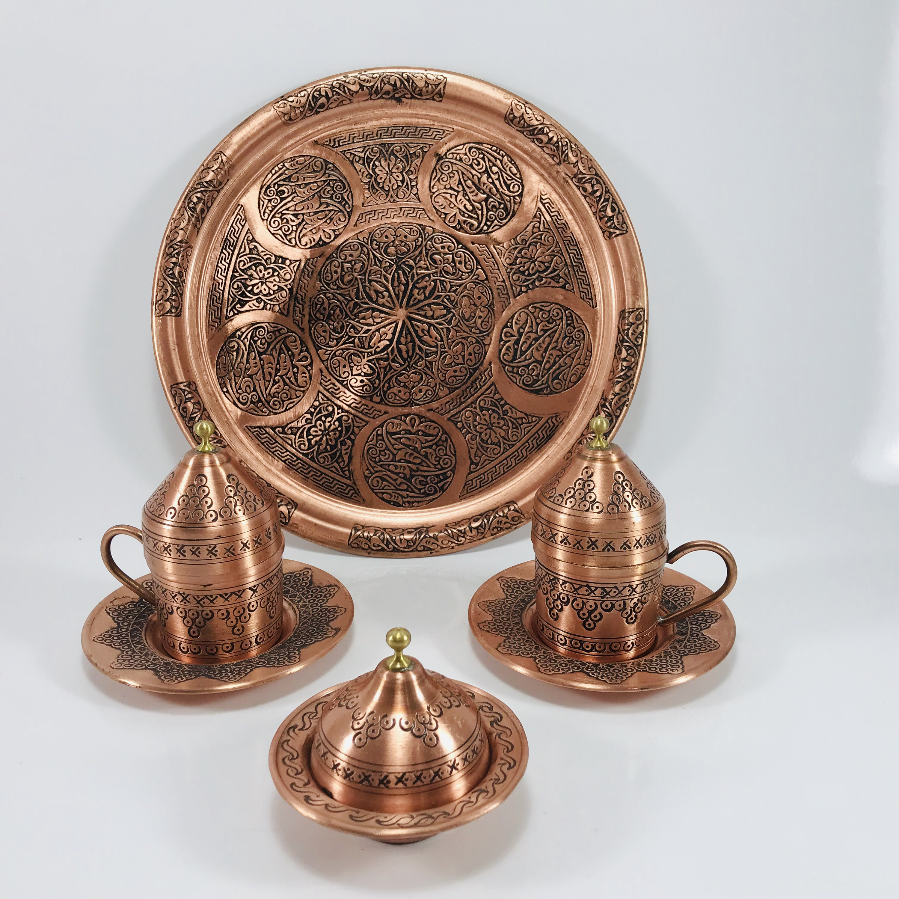 Turkish Coffee Set Set of 2 Coffee Set Copper Serving Tray | Etsy