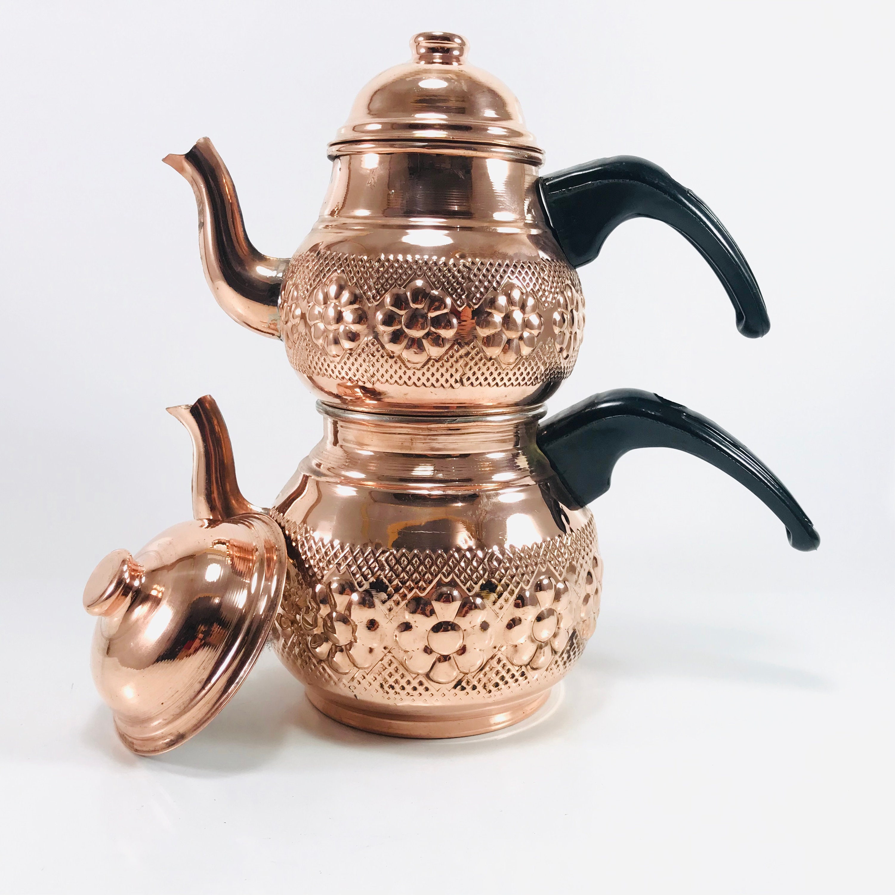 Turkish Copper Teapot Pure Copper Tea Maker Hammered Daisy - Etsy