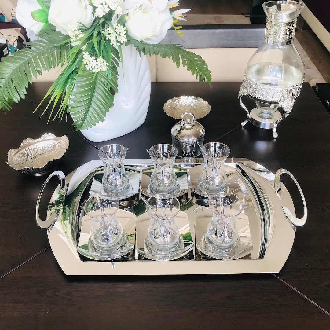 Turkish Tea Set, Tea Set With Tray, Glass Tea Cups, Luxury Tea Set, Tea ...
