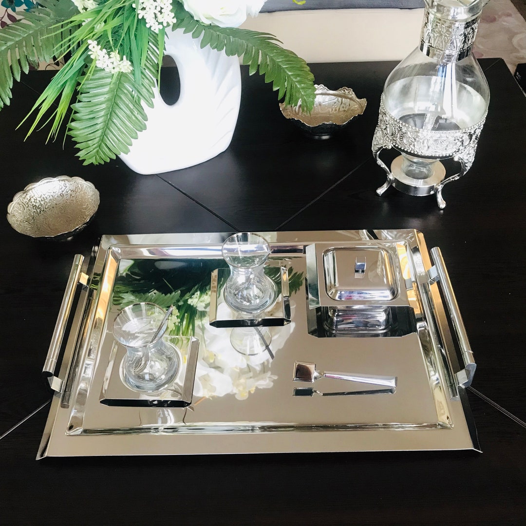 Silver Tea Set, Turkish Tea Set, Glass Tea Cups, Tea Set With Tray, Tea ...