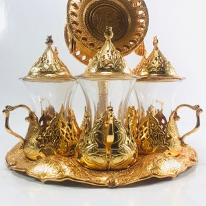Tea Set, Tea Cups, Arabic Tea Set, Turkish Tea Set, Gold Tea Set, Glass ...