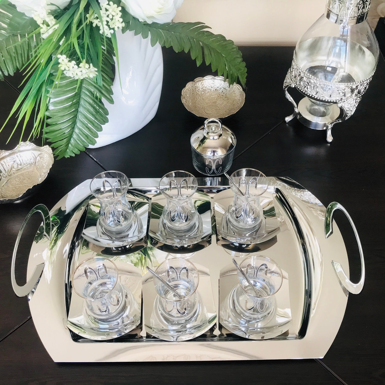 Turkish Tea Set Tea Set With Tray Glass Tea Cups Luxury Tea - Etsy