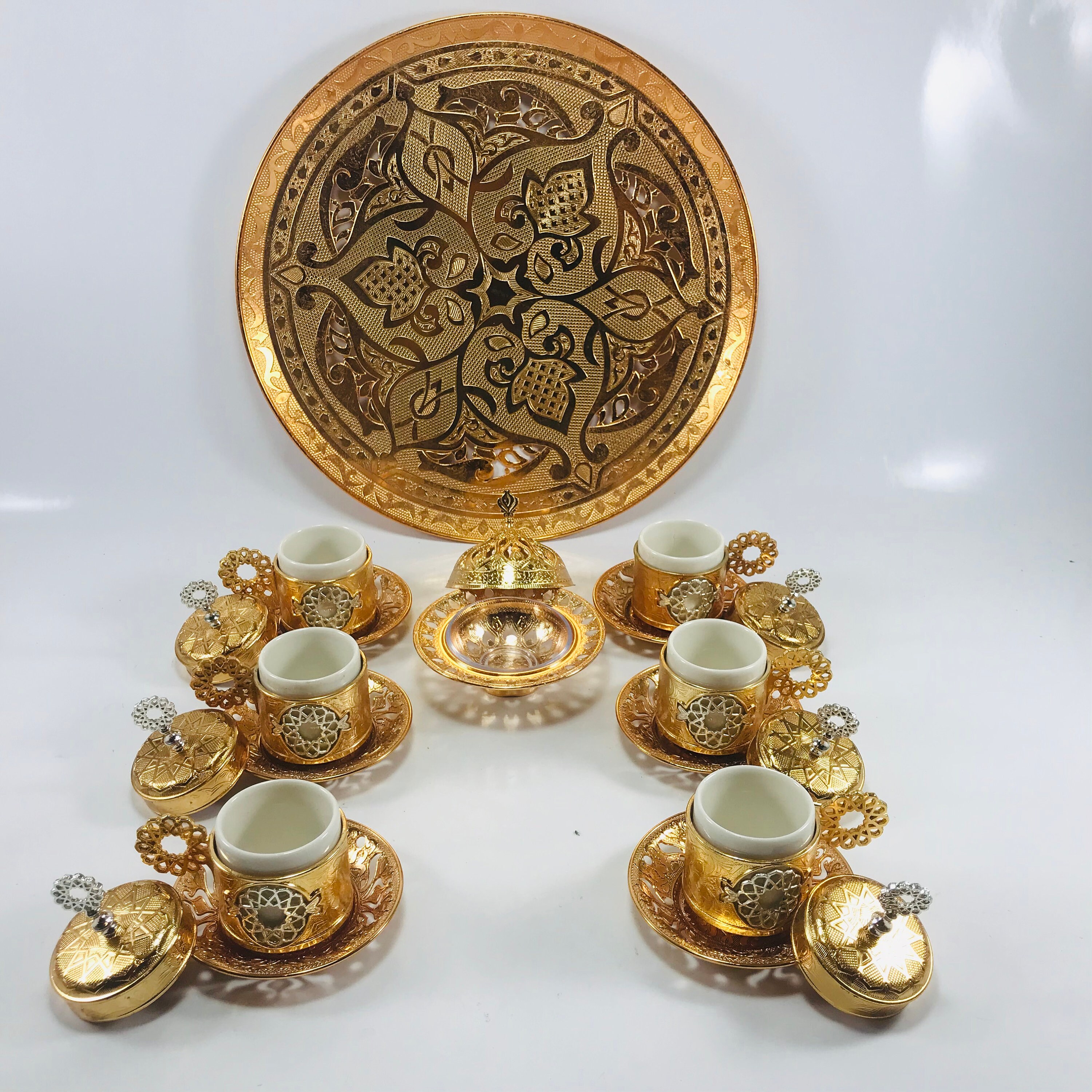 Turkish Coffee Set, Gold Finish, Coffee Cups, Serving Tray ...