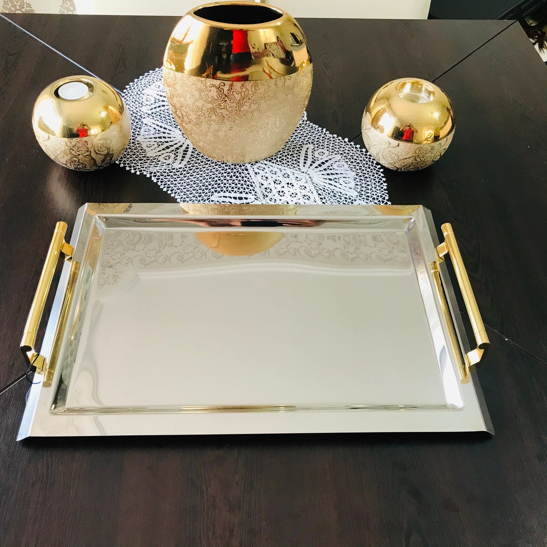 Metal Serving Tray, Large Serving Tray, Rectangular Serving Tray, Tray ...