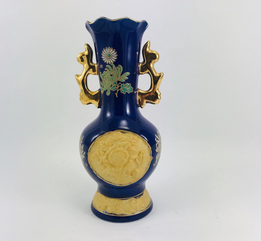 Blue Pottery Vase , Floral Design Vase, Christmas Gift - Etsy