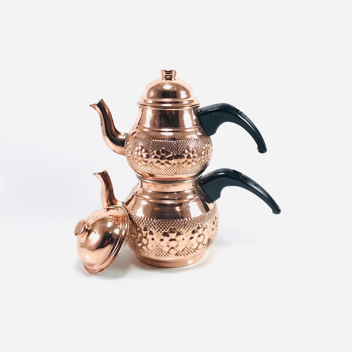 Turkish Copper Teapot Pure Copper Tea Maker Hammered Daisy - Etsy