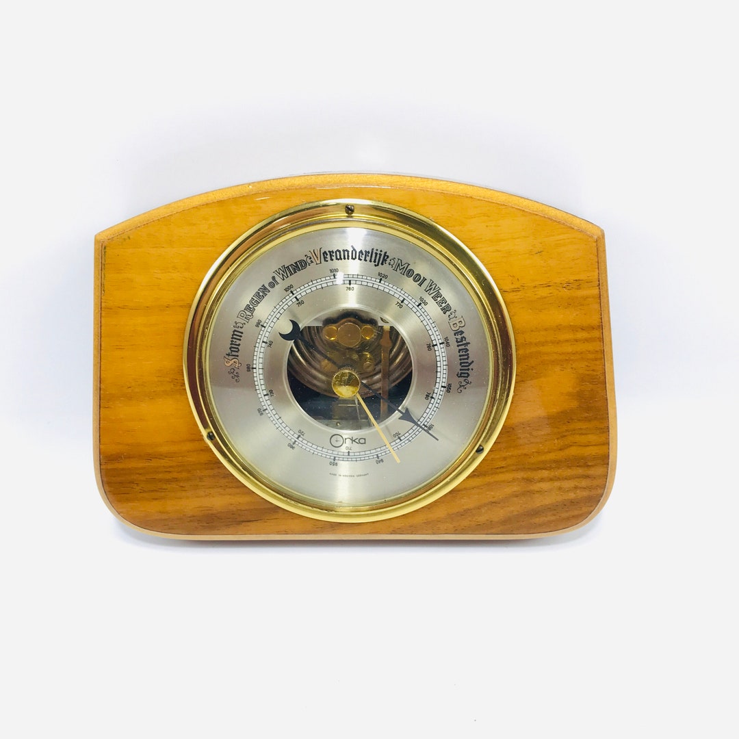 Weather Station on Wood, Vintage Barometer, Wooden Barometer, German ...