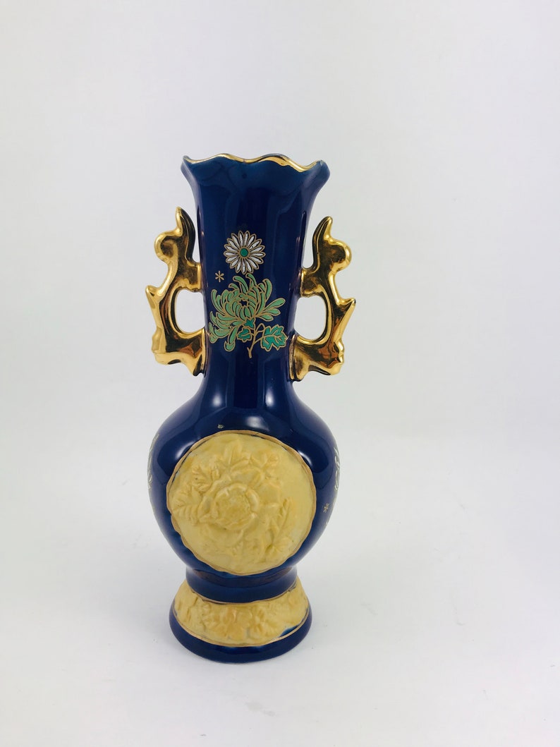 Blue Pottery Vase Floral Design Vase Christmas Gift - Etsy