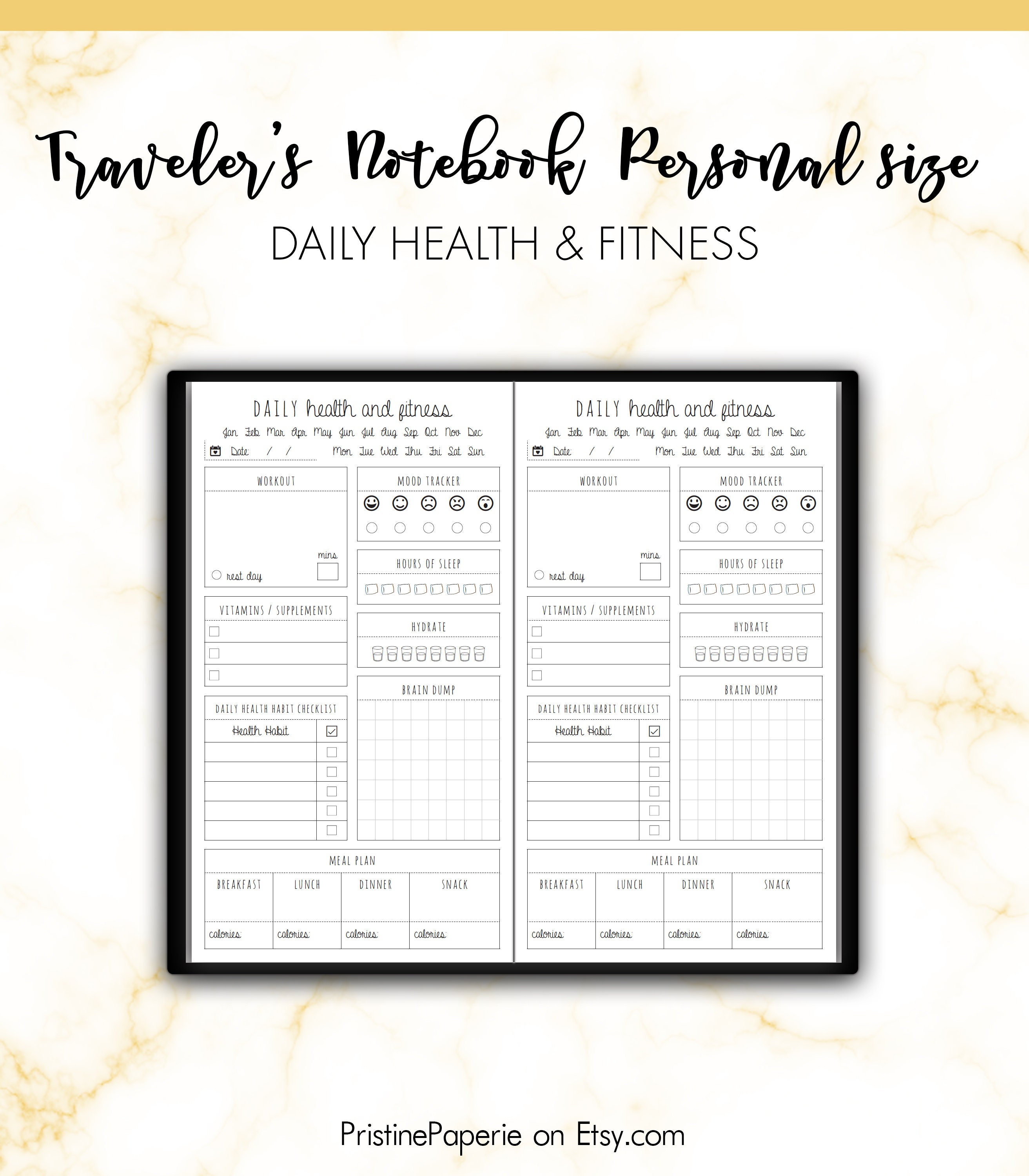 Traveler's Notebook Personal Daily Health & Fitness Insert Printable - Etsy