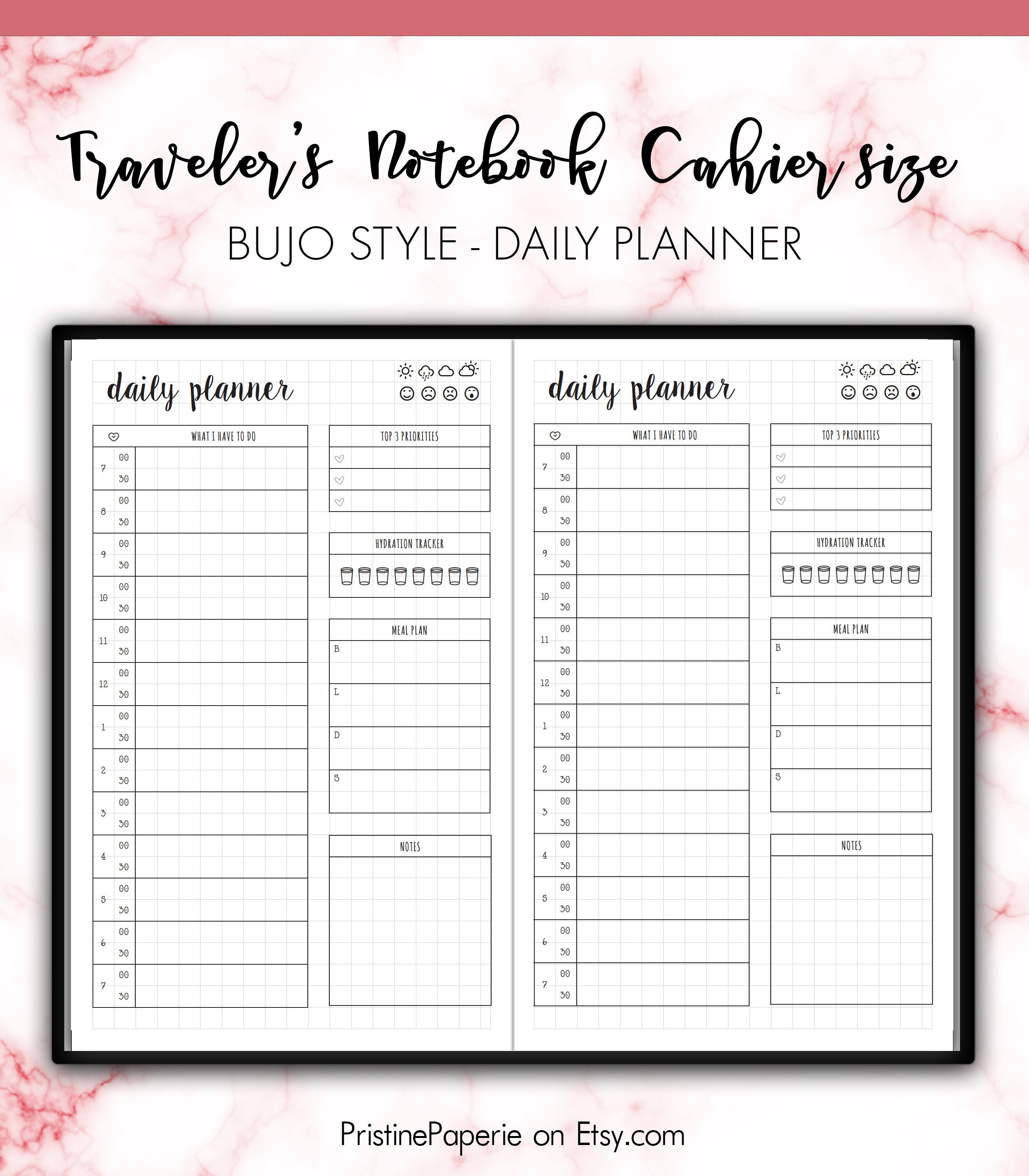 Traveler's Notebook Cahier Grid Daily Planner Insert | Etsy