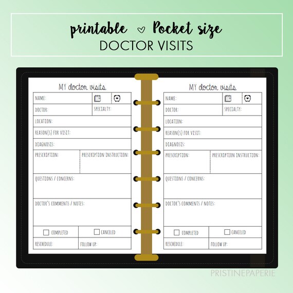 POCKET Doctor Visits Planner Insert Printable Fits Kikki K | Etsy