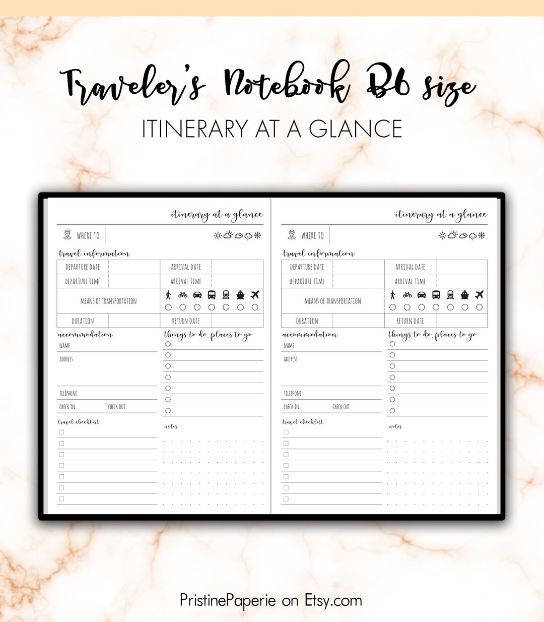 Traveler's Notebook B6 Itinerary at a Glance Travel Insert Printable - Etsy