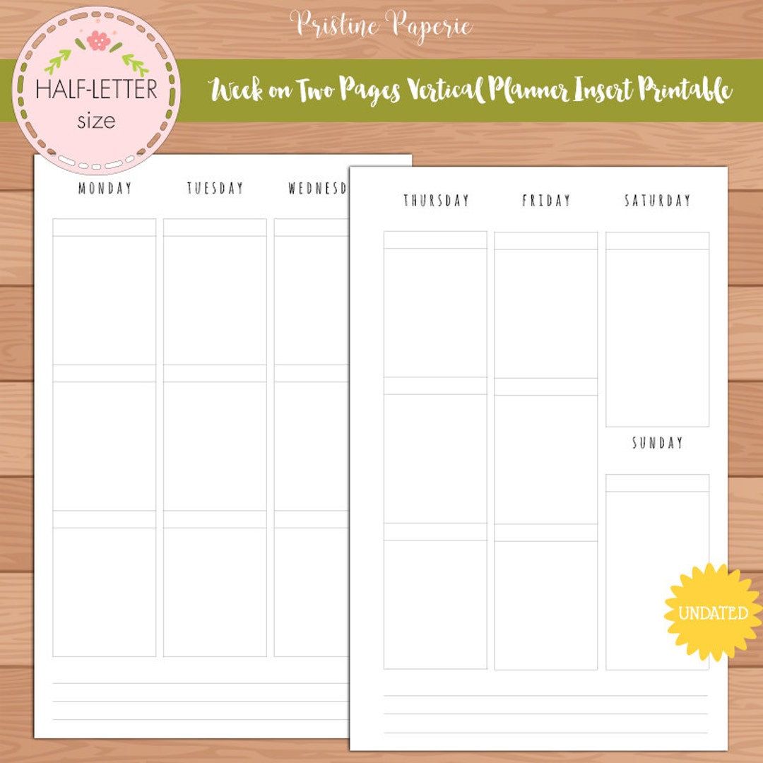 HALF-SIZE WO2P Vertical Erin Condren Size UNDATED Planner - Etsy