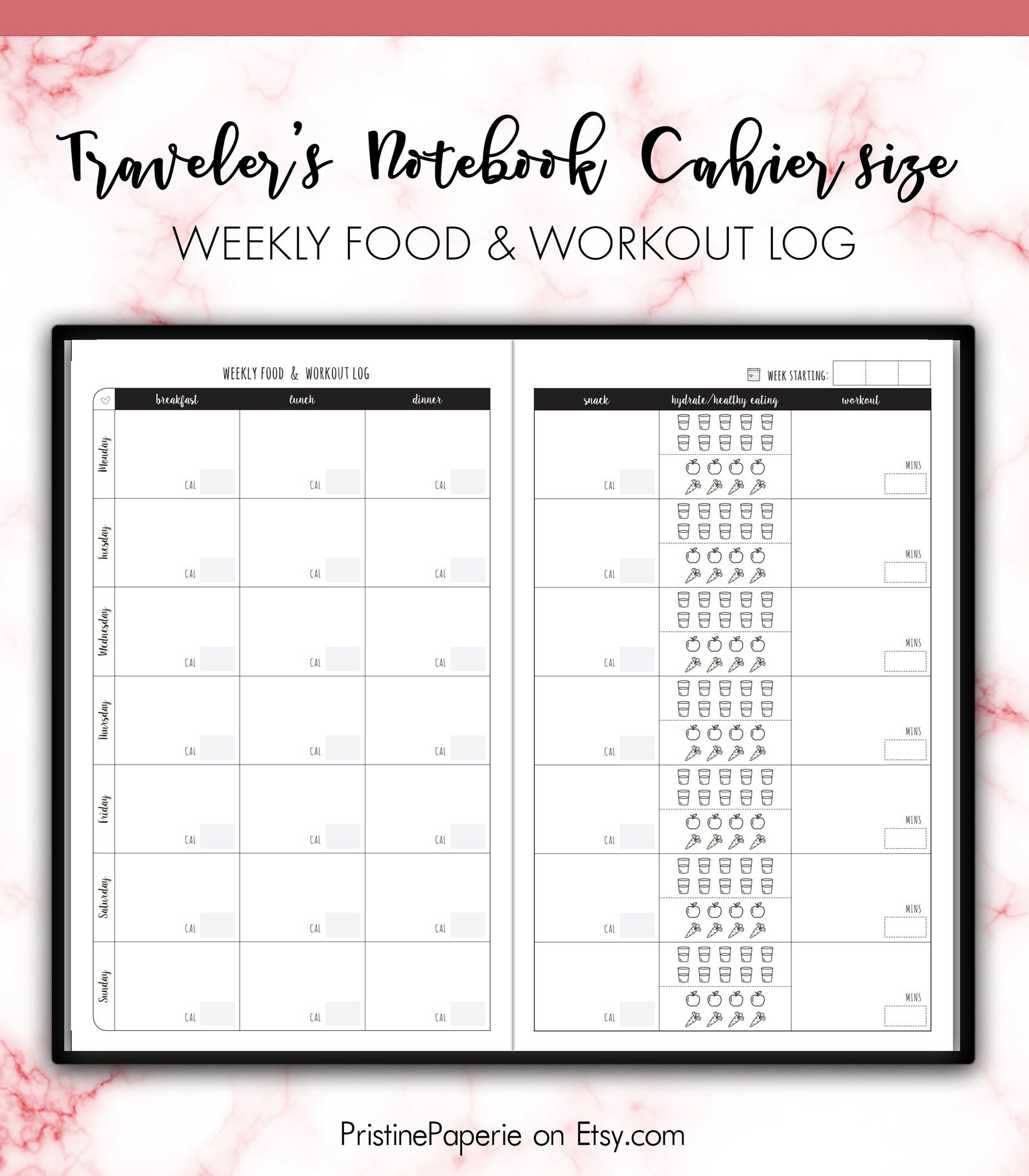Traveler's Notebook Cahier Weekly Food & Workout Log - Etsy