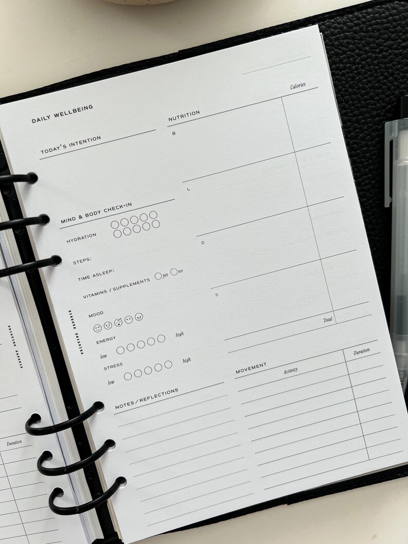 Printed A5 Daily Wellbeing Planner Insert Refills | Fits LV GM Large ...