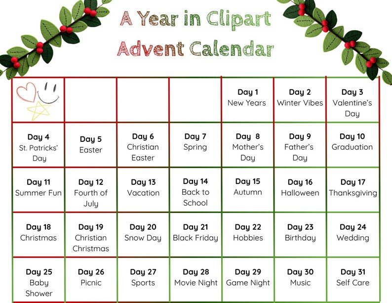 A Year in Clipart Advent Calendar - Etsy