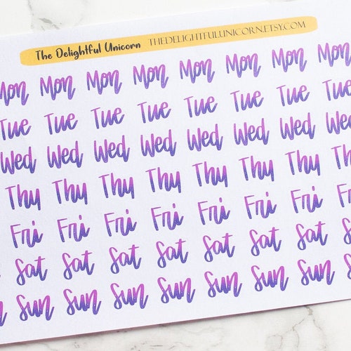 Days of the Week Script Planner Stickers Paper & Party Supplies etna.com.pe