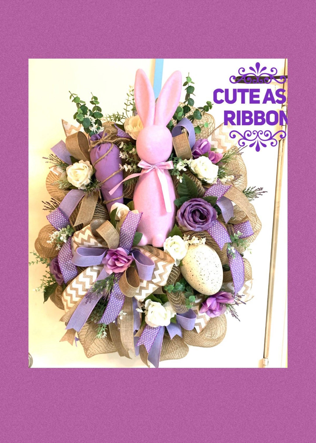 Easter Wreath, Deluxe Bunny Wreath, Bunny Spring Wreath, Flocked Bunny ...