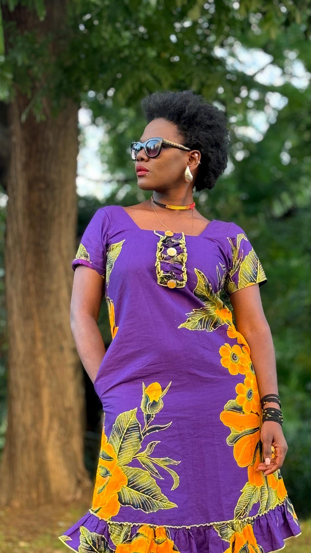 Handcrafted Ankara Summer Dress | Purple & Orange Floral Print ...