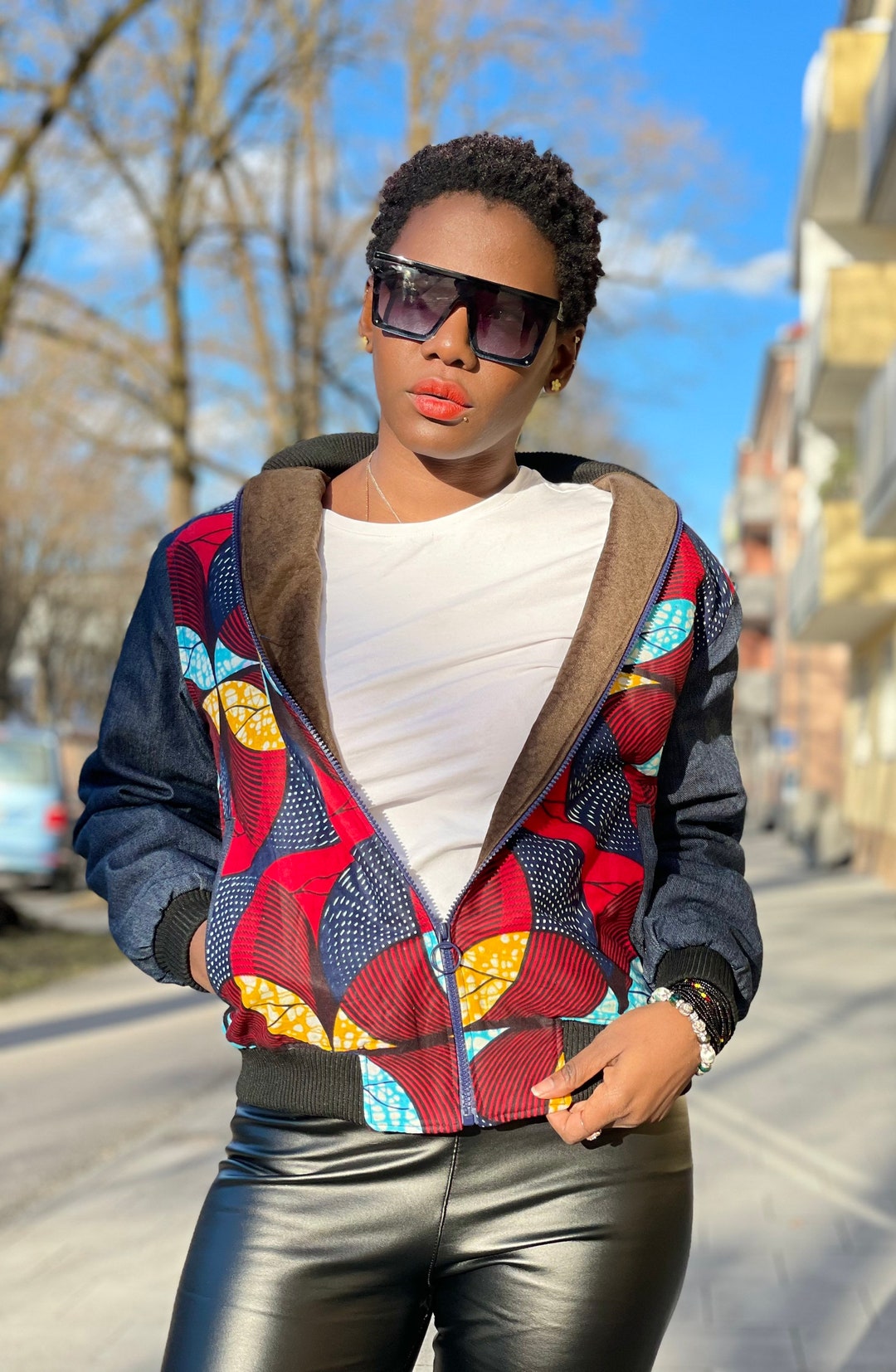 Handmade Denim Bomber Jacket | African Print, Afro-urban Fashion - Etsy