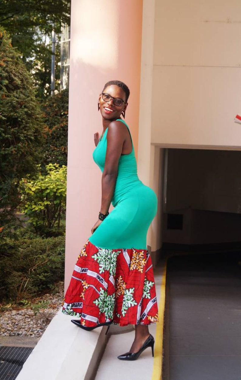 Body Hugging Maxi Dress With A Flaring African Fabric - Etsy
