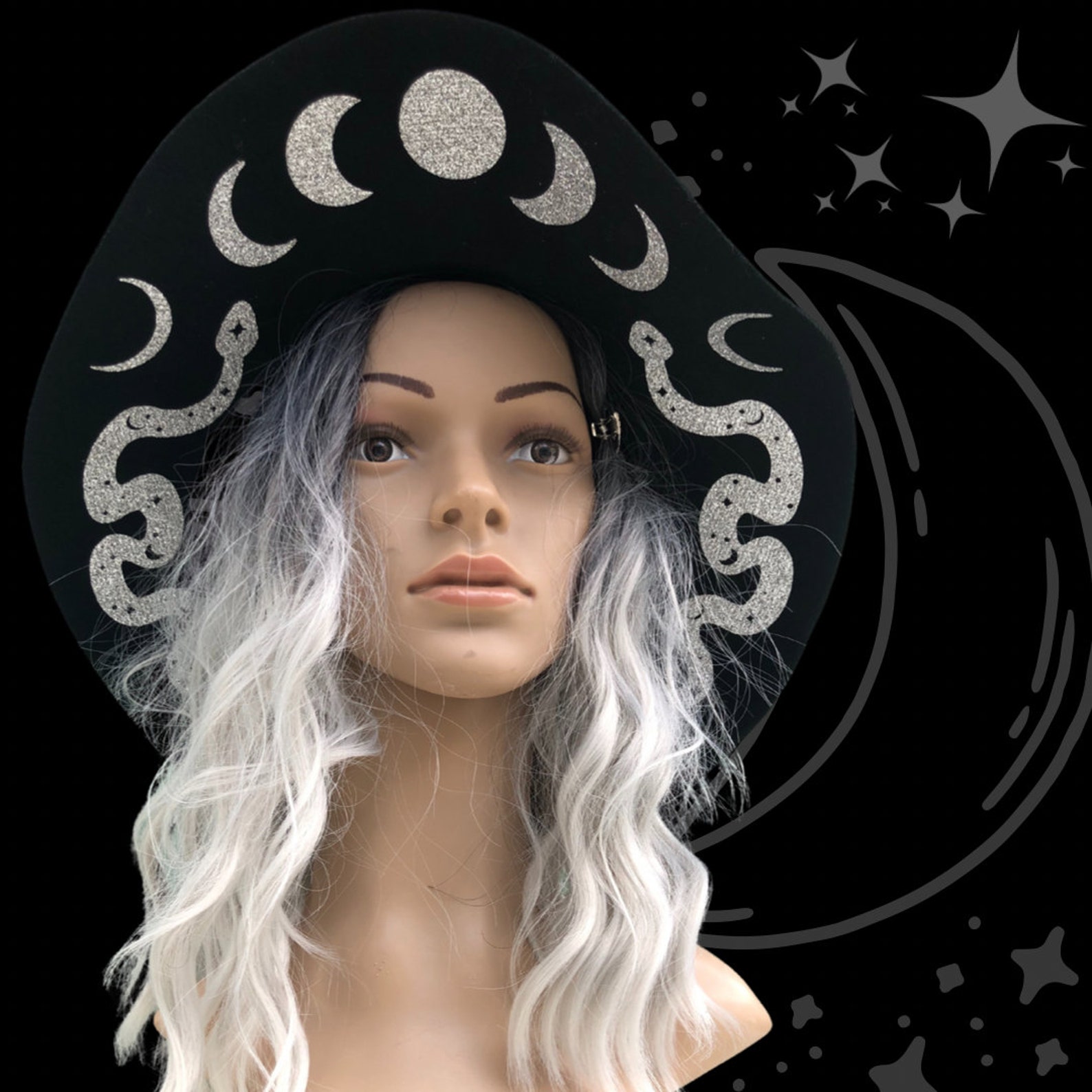 Floppy Fadora Moon Phases & Snakes Hats Witchy Spooky Hats - Etsy