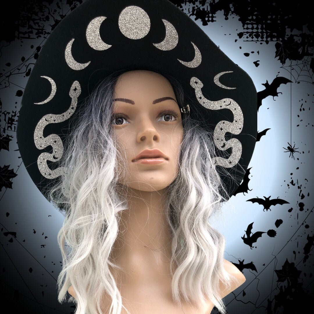 Floppy Fadora Moon Phases & Snakes Hats | Witchy Spooky Hats Moon ...
