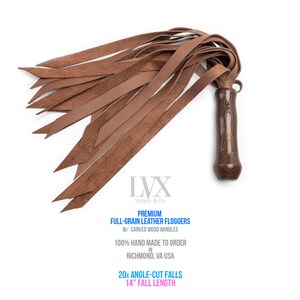 20x Angled Fall Leather Flogger | BDSM Flogger Carved Wood Handle for ...