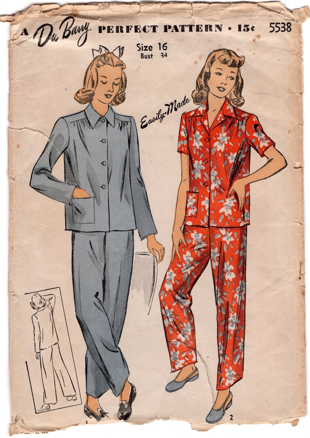 1940s True Vintage Pajama Sewing Pattern, Size 16 - Etsy Canada