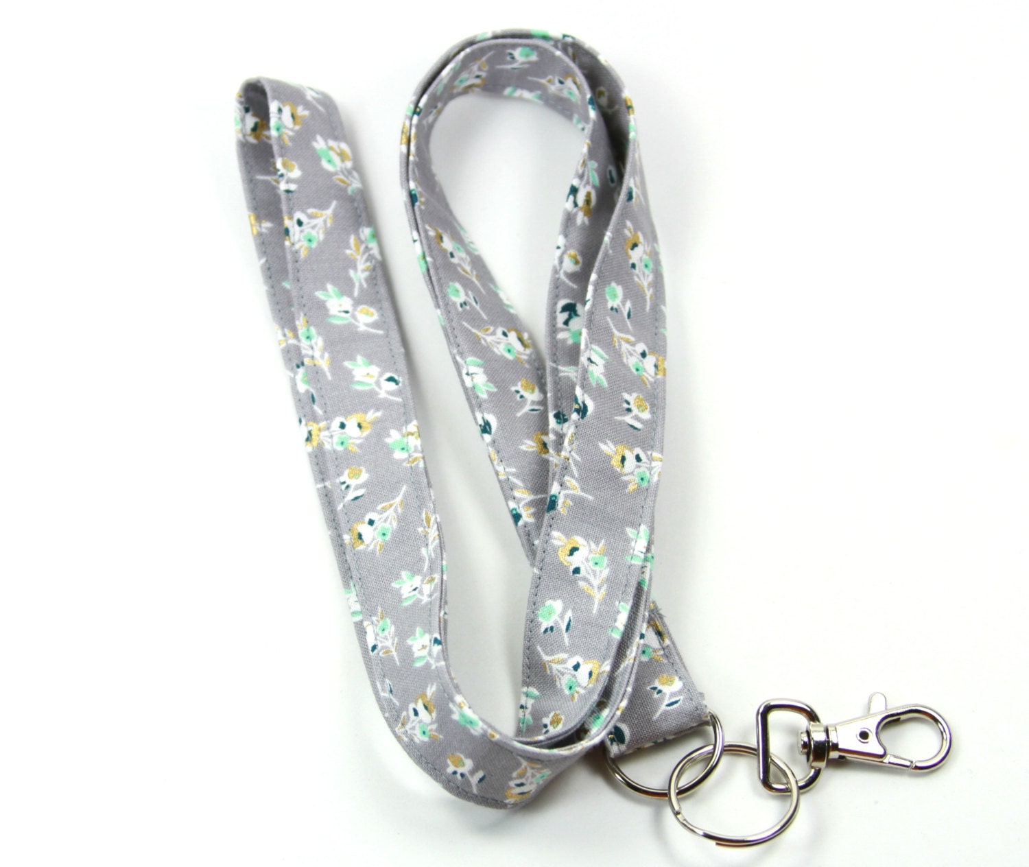 GRAY Fabric Lanyard, Gray Badge Holder, Gray Flower Lanyard, Gray ...