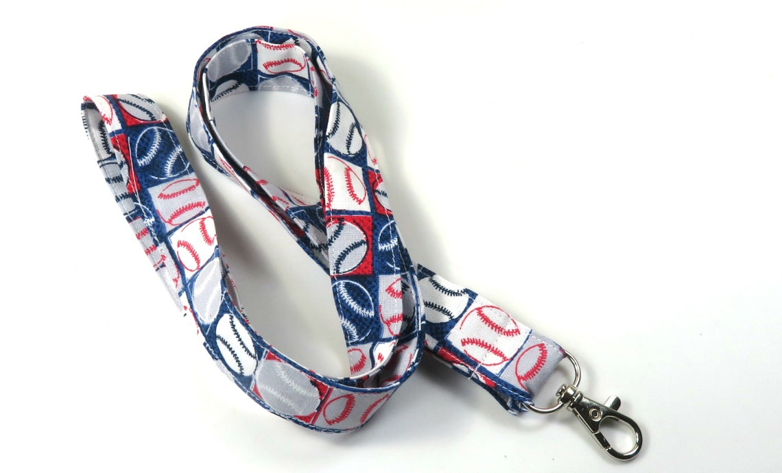BASEBALL Fabric Lanyard Baseball Badge Holder Blue White - Etsy