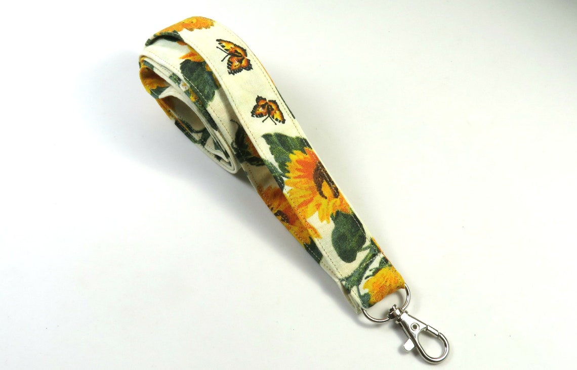 SUNFLOWER Fabric Lanyard, Butterfly Fabric Badge Holder, Yellow ...