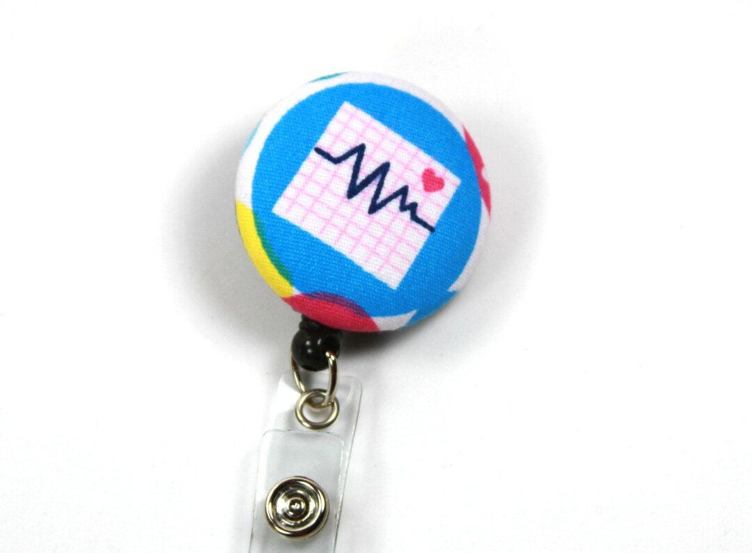 HEART BEAT Fabric Button, Button Reel, Retractable Button Reel, EKG ...