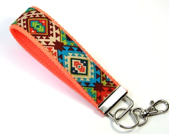Aztec Key Fob Tribal Key Chain Coral Key Wristlet Mint - Etsy