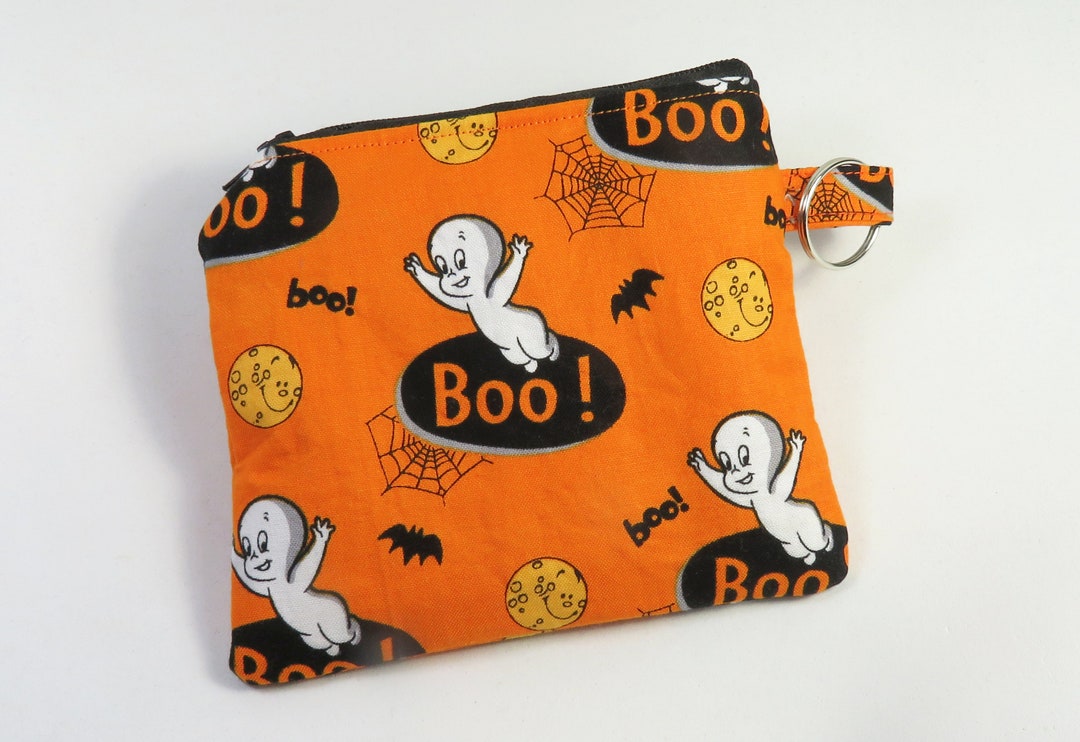 BOO Fabric Bags, Ghost Design Bags, Orange Coin Purse, Zipper Coin ...