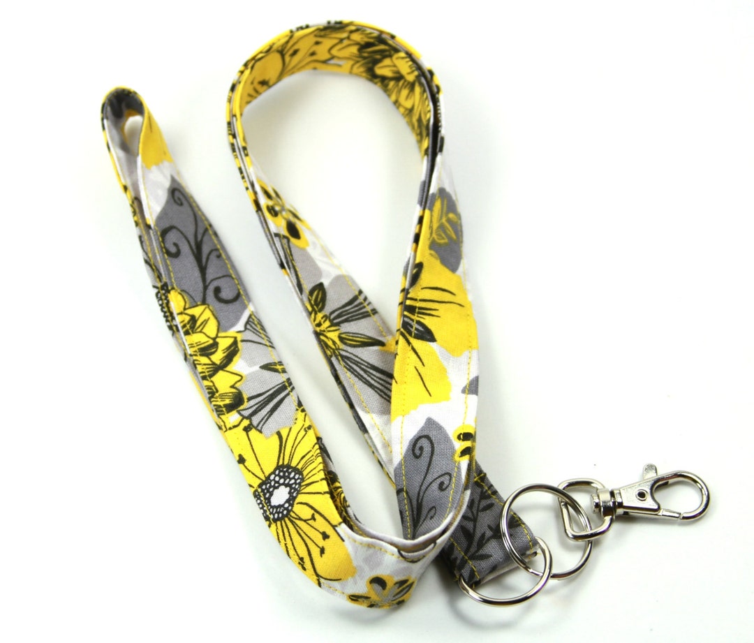 YELLOW GRAY Fabric Lanyard, Yellow Fabric Badge Holder, Gray Lanyard ...
