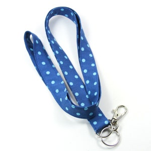 POLKA DOT Fabric Lanyard, Blue Polka Dot Lanyard, Fabric Badge Holder ...
