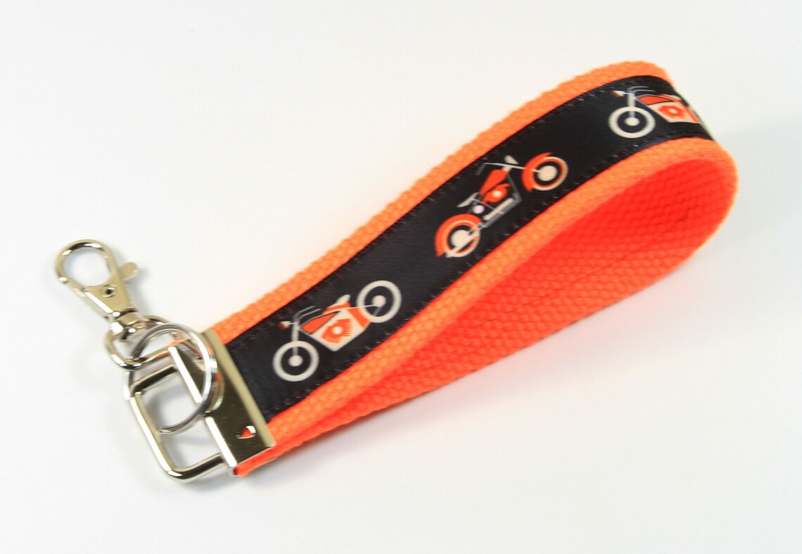 BIKES Fabric Key Fob Bikes Design Wristlet Orange Bike Key - Etsy