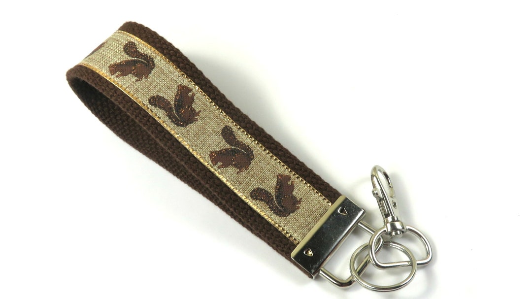 SQUIRREL Fabric Key Fob, Squirrel Keychain, Squirrel Wrislet, Brown ...