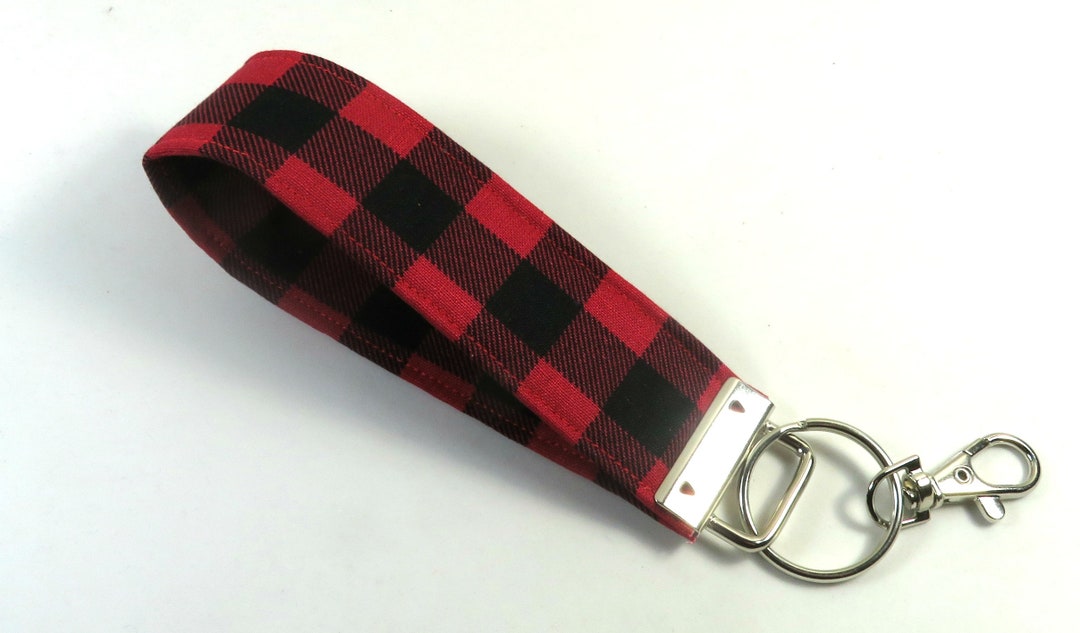 PLAID Fabric Keyfob, Buffalo Plaid Badge Holder, Red Black Checkers ...