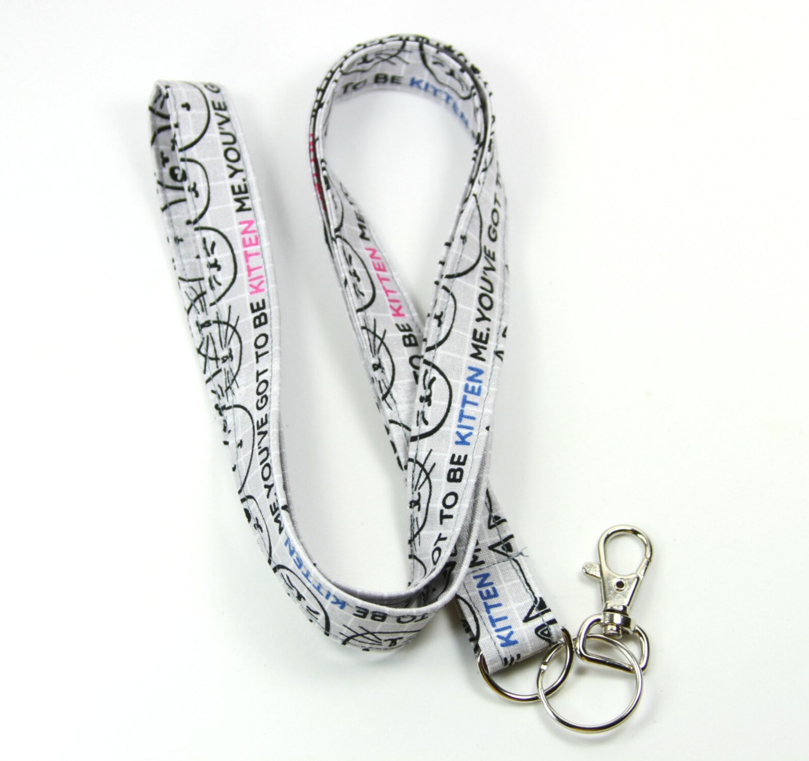 CAT Fabric Lanyard, Cat Badge Holder, Cat ID Holder, Gray Cat Lanyard ...