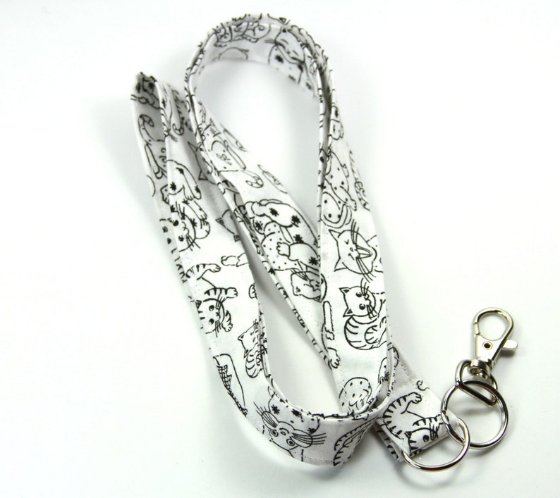 CAT Fabric Lanyard, Cat Fabric Badge Holder, Cat Lanyard, Black Cat ...