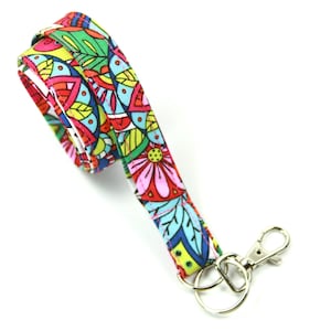 COLORFUL Fabric Lanyard, Colorful Flowers Badge Holder, Flower Badge ...