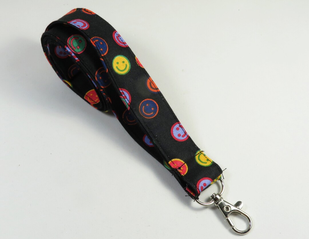 SMILES Fabric Lanyard, Colorful Smile Lanyard, Black Badge Holder ...
