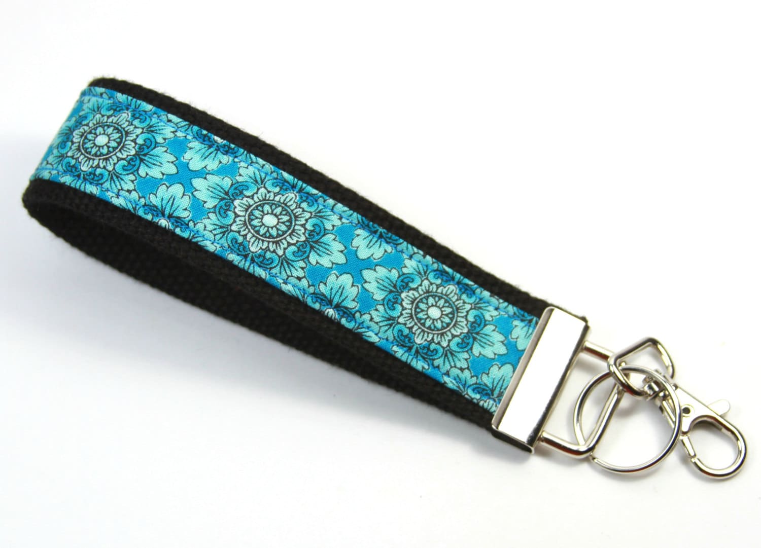 BLUE FLOWER Fabric Key fob Fabric key chain Fabric Wristlet | Etsy