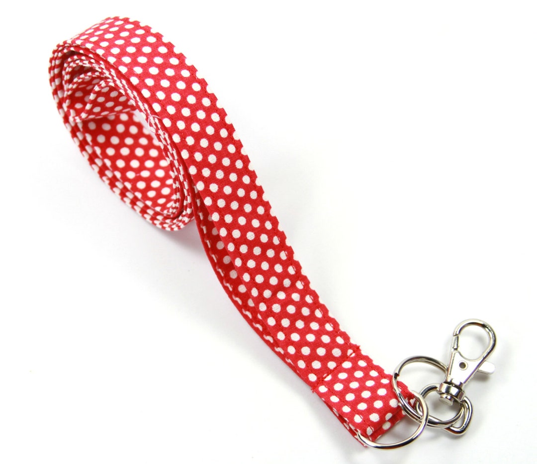 POLKA Fabric Lanyard, Polka Dot Lanyard, Red and White Badge Holder ...