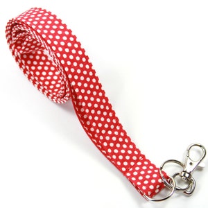 POLKA Fabric Lanyard, Polka Dot Lanyard, Red and White Badge Holder ...