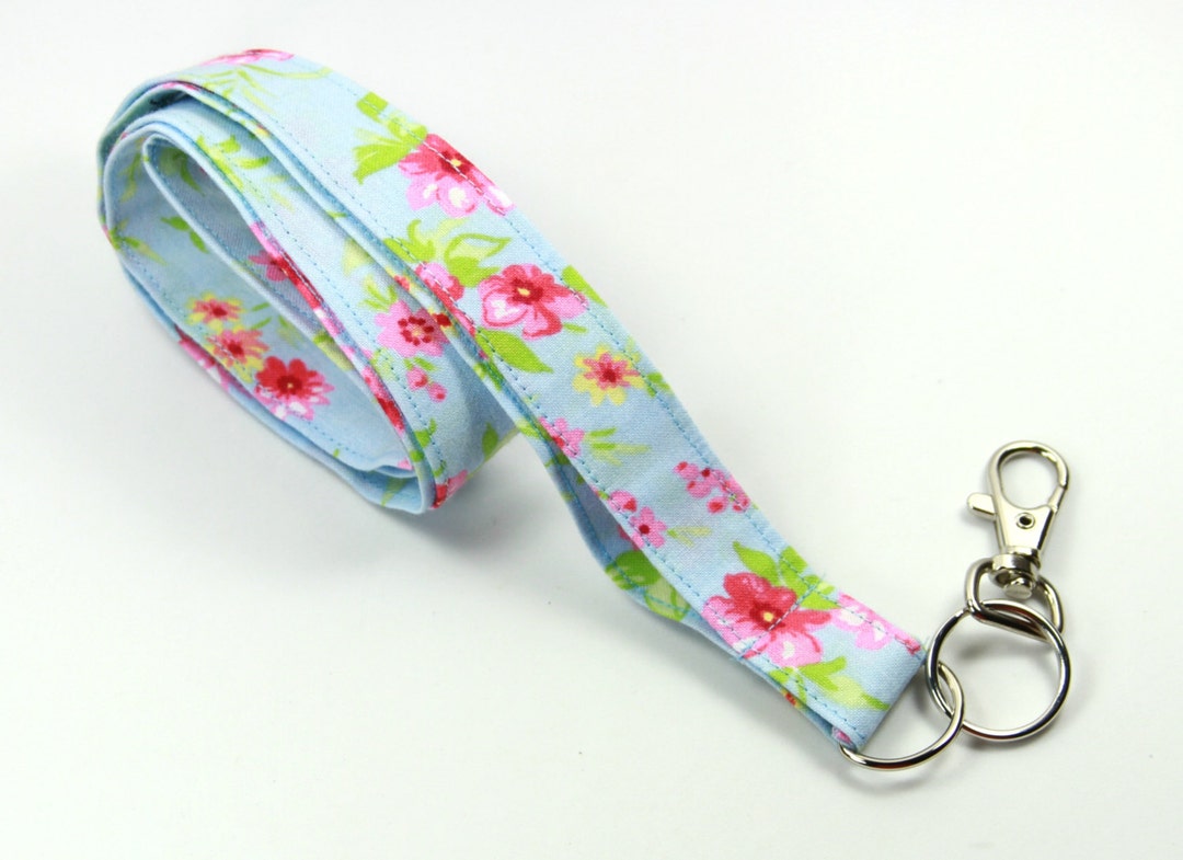 FLOWER Fabric Lanyard, Pink Flower Badge Holder, Fabric Lanyard, Fabric ...